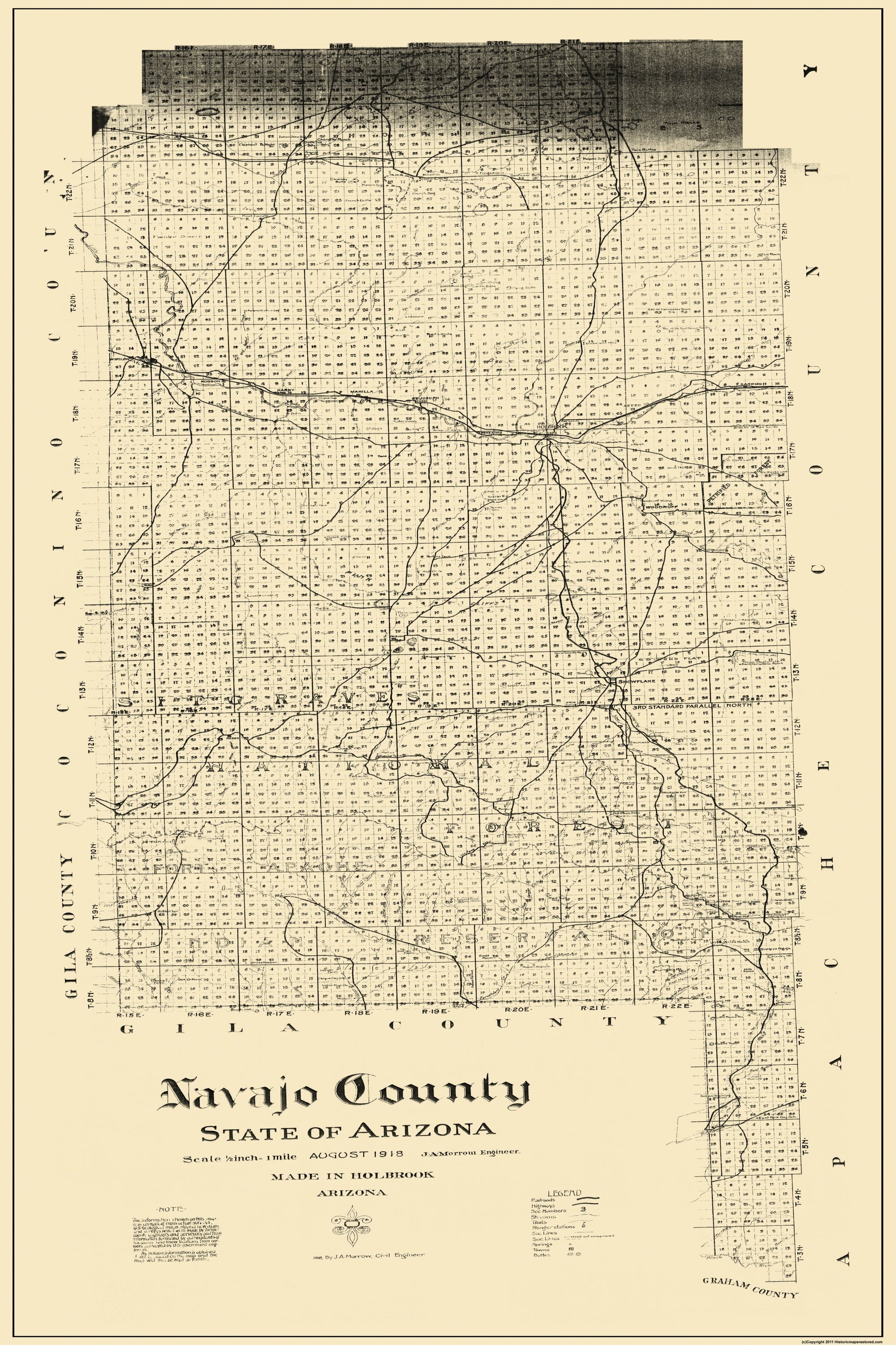 Historic County Map - Navajo County Arizona - Morrow 1918 - 23 x 34.5 ...