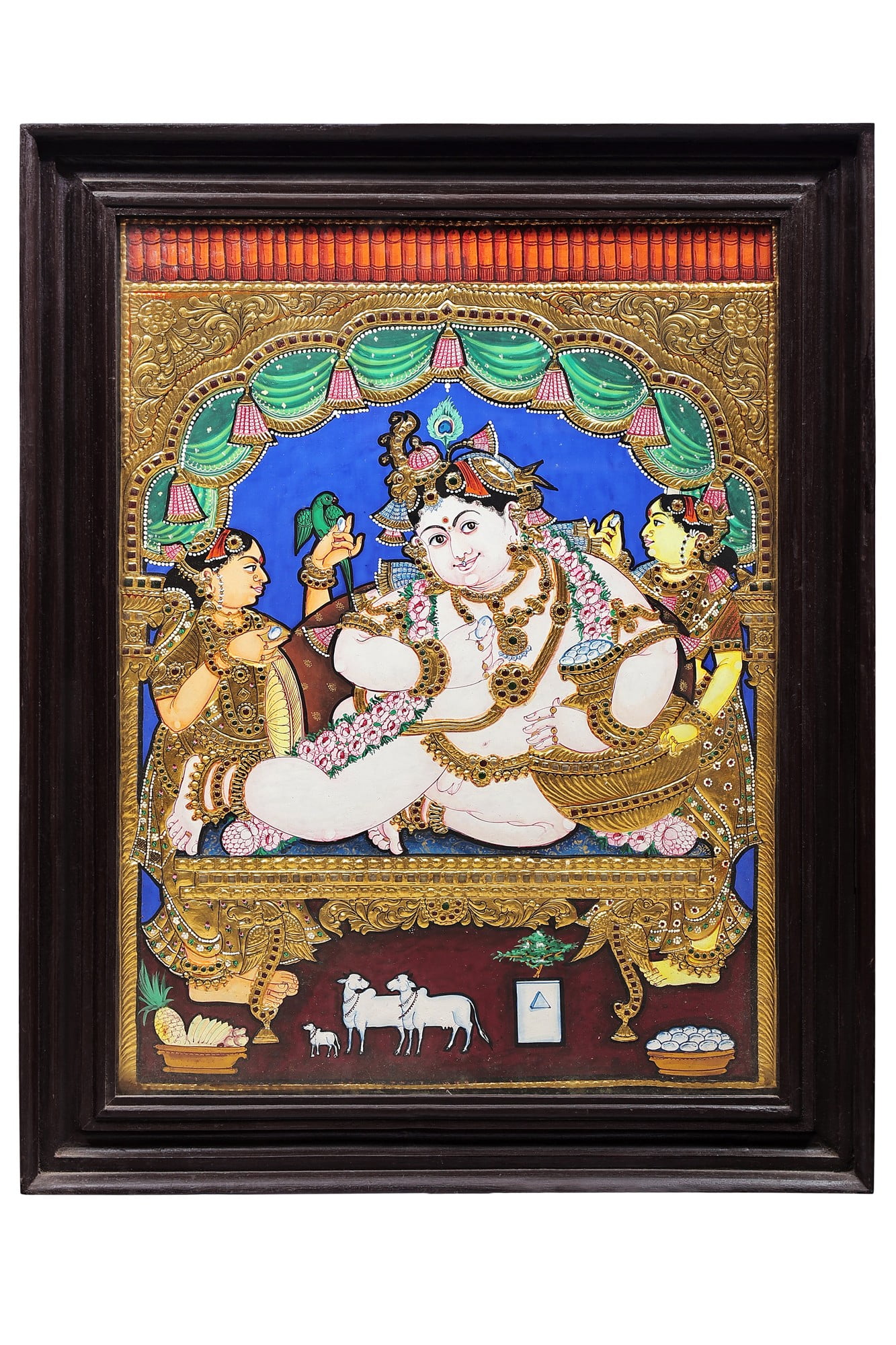 Navaneeta Krishna Tanjore Painting | Traditional Colors With 24K Gold ...