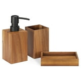 Navaris Bamboo Bathroom Accessories Set - 3-Piece Bath Accessory Kit ...