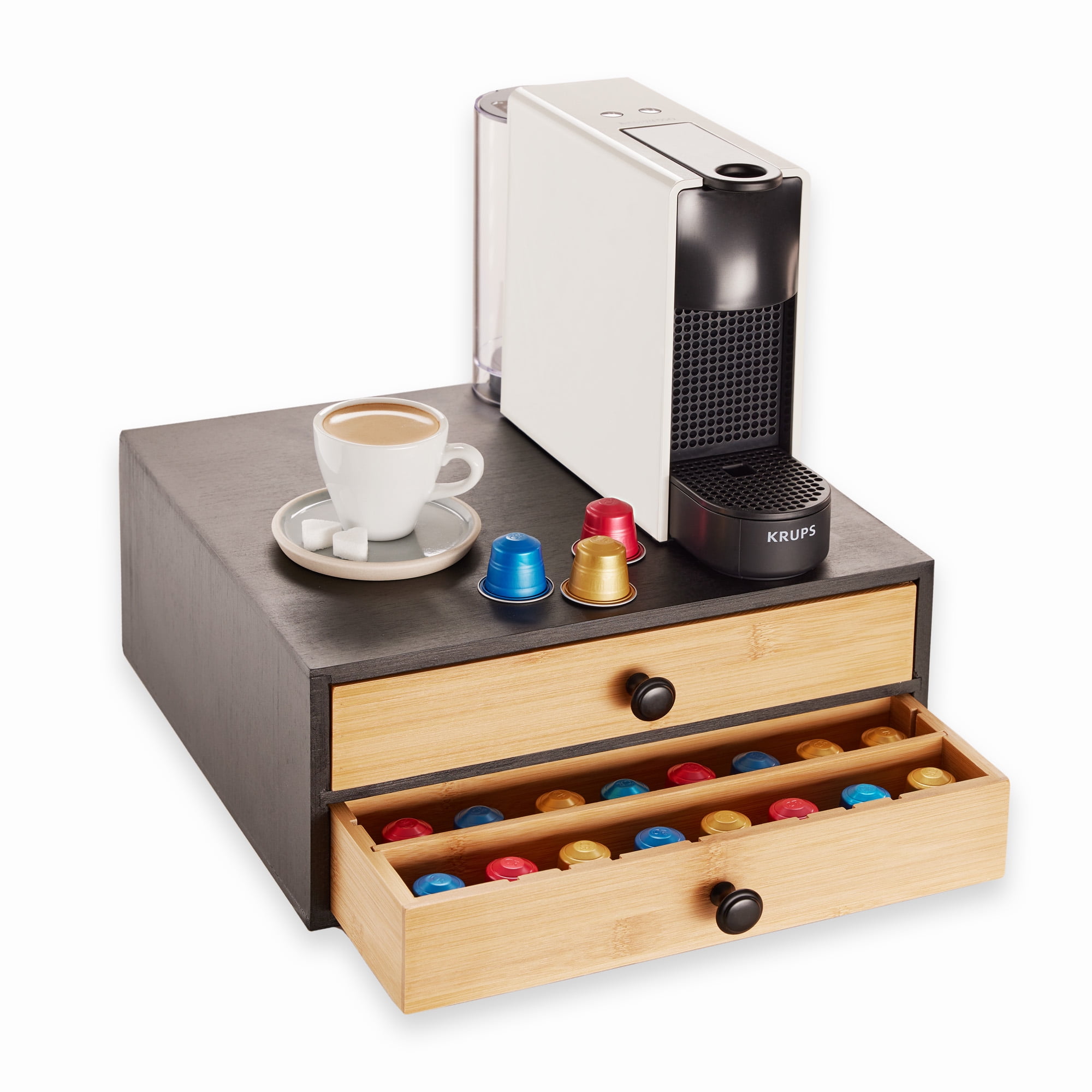 Navaris Bamboo Coffee Pod Drawer Organizer - 2 Drawer Capacity with ...