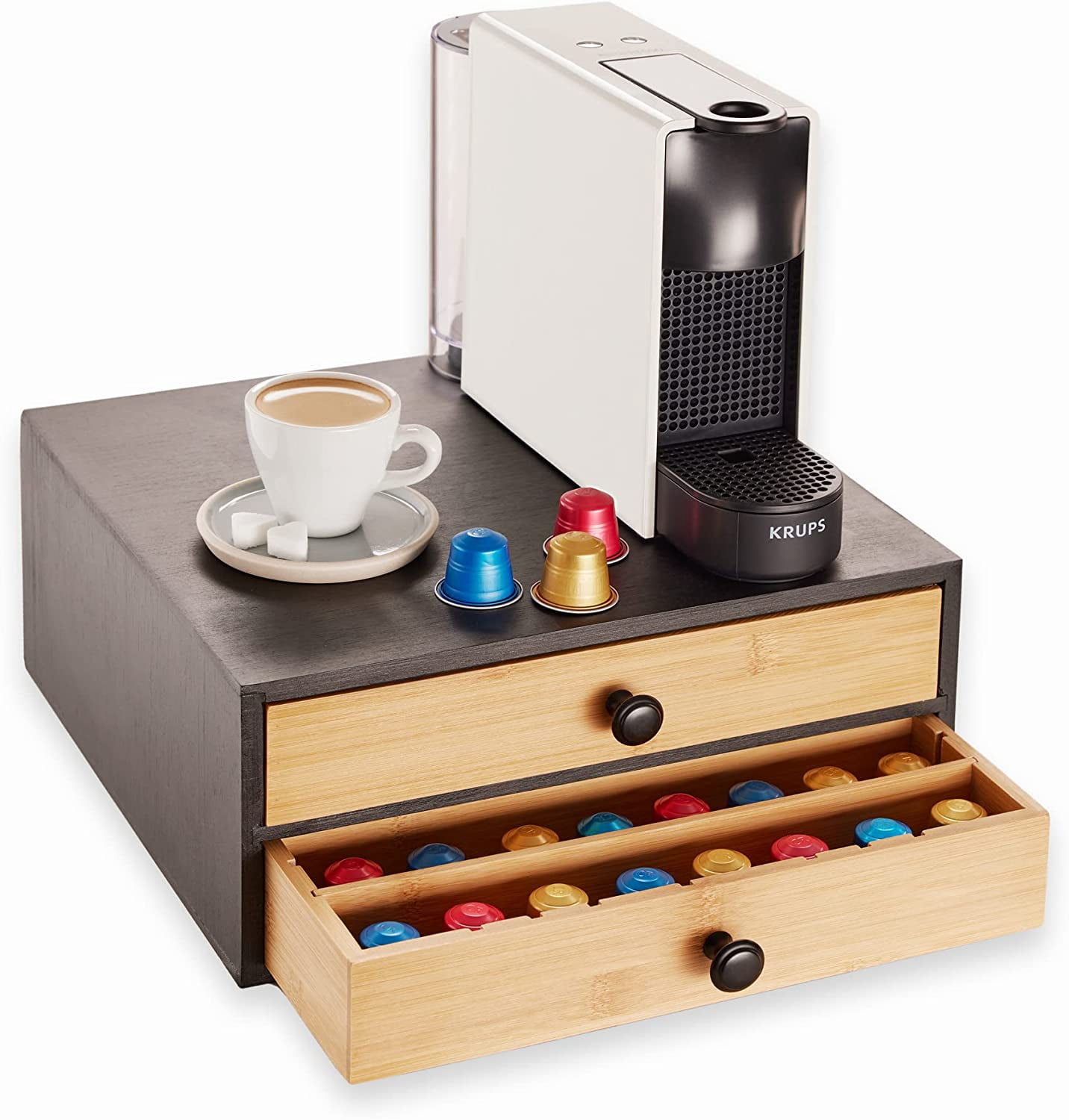 Navaris Bamboo Coffee Pod Drawer Organizer - Capsule Storage Holder ...