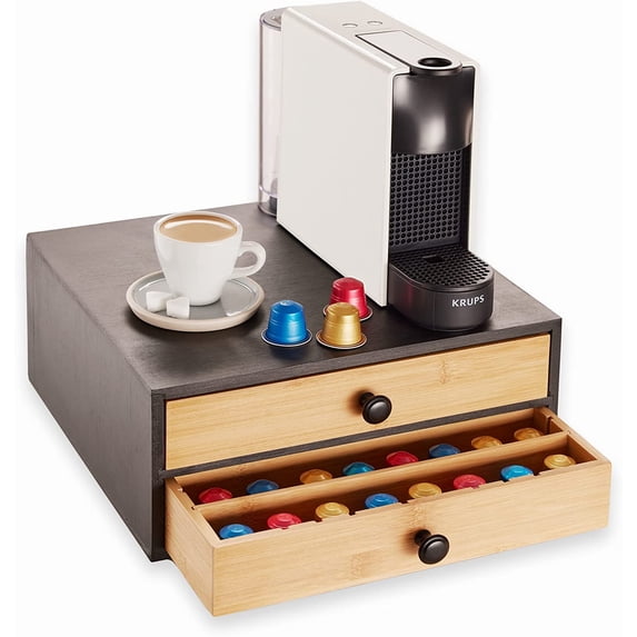 Navaris Bamboo Coffee Pod Drawer Organizer - Capsule Storage Holder ...