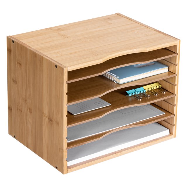 Navaris Bamboo Desk File Organizer - Paper Tray Letter Storage with 4 ...