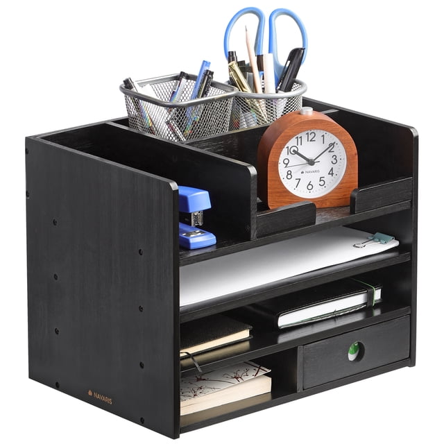 Navaris Bamboo Desk Organizer - Desktop Table Storage Drawers and ...