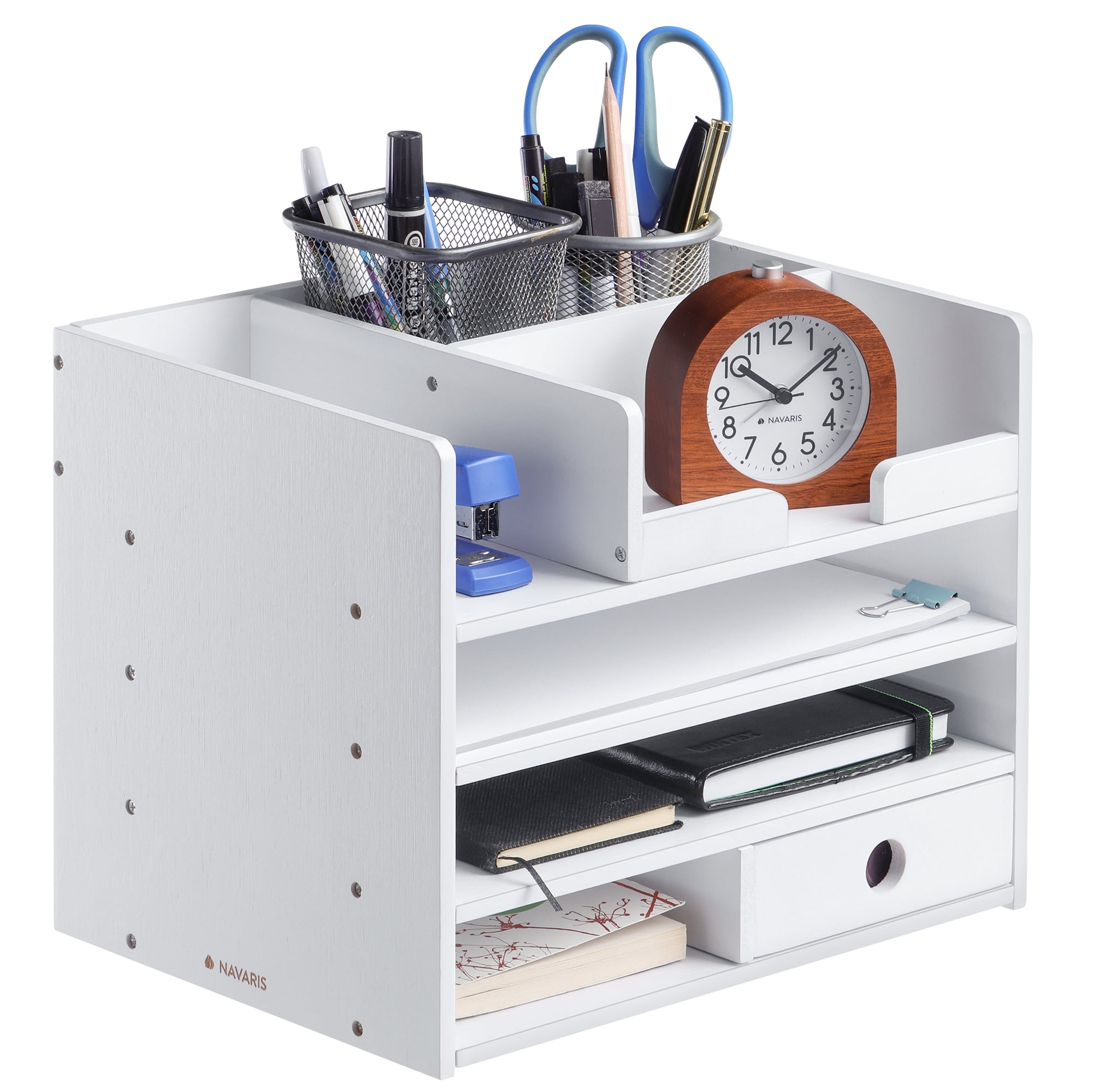 Navaris Bamboo Desk Organizer - Desktop Table Storage Drawers and ...