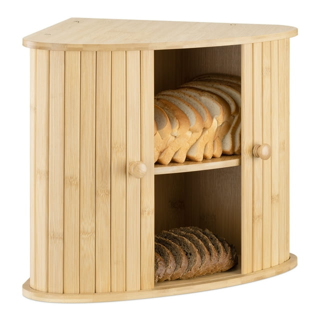 Navaris Bamboo Sliding Doors Bread Box, Brown - Walmart.com