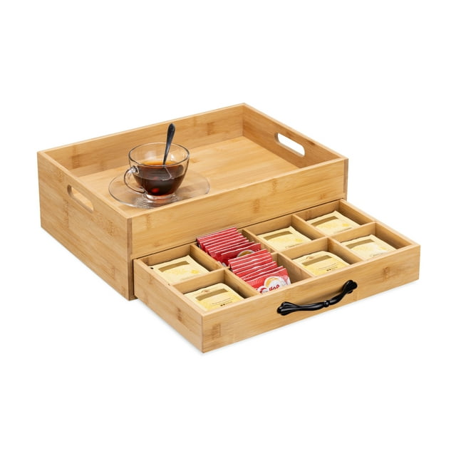Free Shipping! Navaris Bamboo Tea Box and Tray - Serving Tray with ...