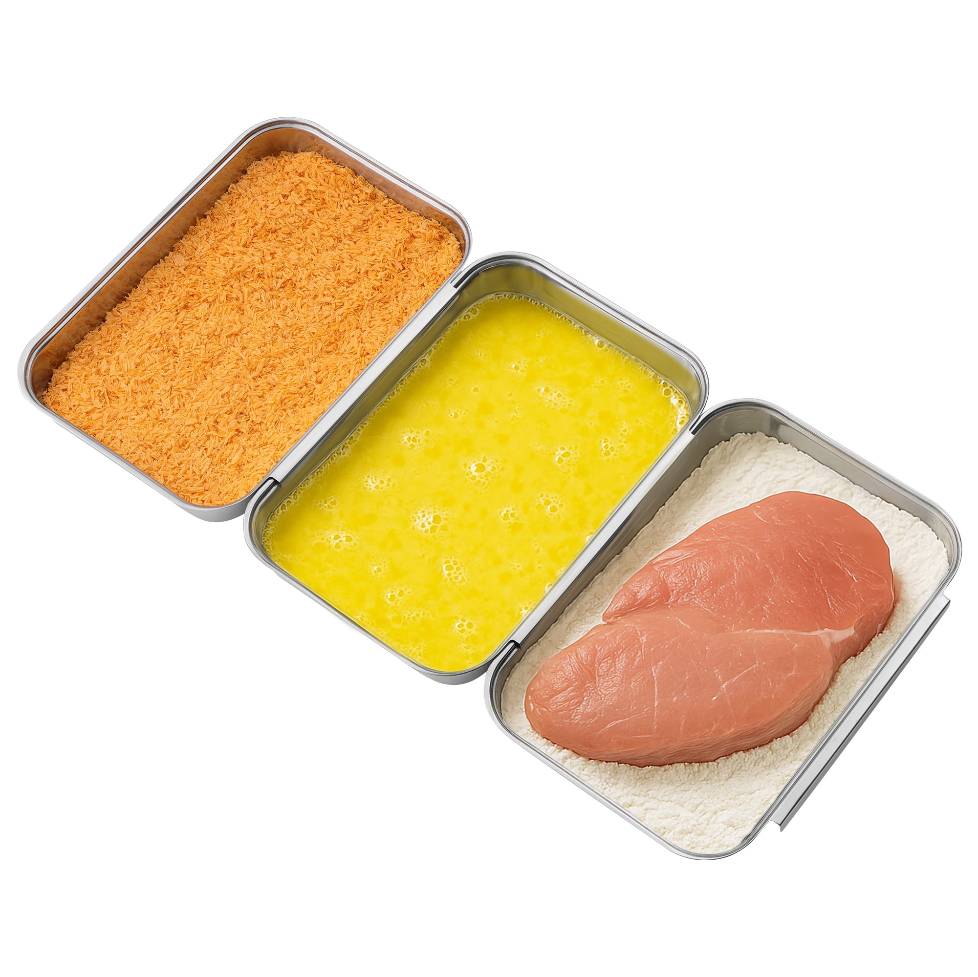 Navaris Breading Trays Set - 3 Stainless Steel Pans for Preparing Bread ...
