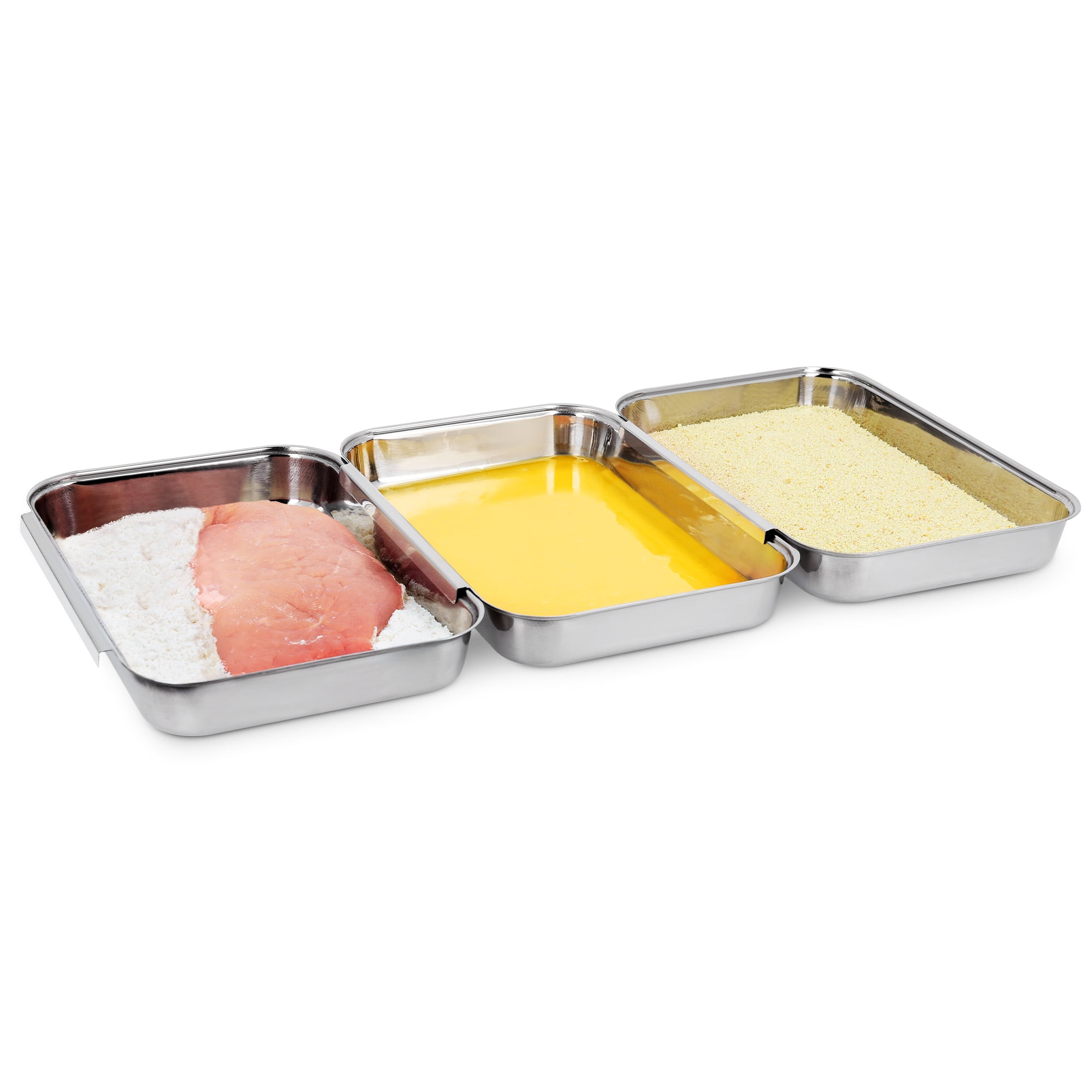 Navaris Breading Trays Set - 3 Stainless Steel Pans for Preparing Bread ...