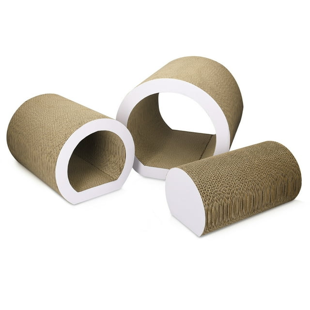 Navaris Cat Tunnel Scratcher Set (3-Pieces) - Corrugated Cardboard ...