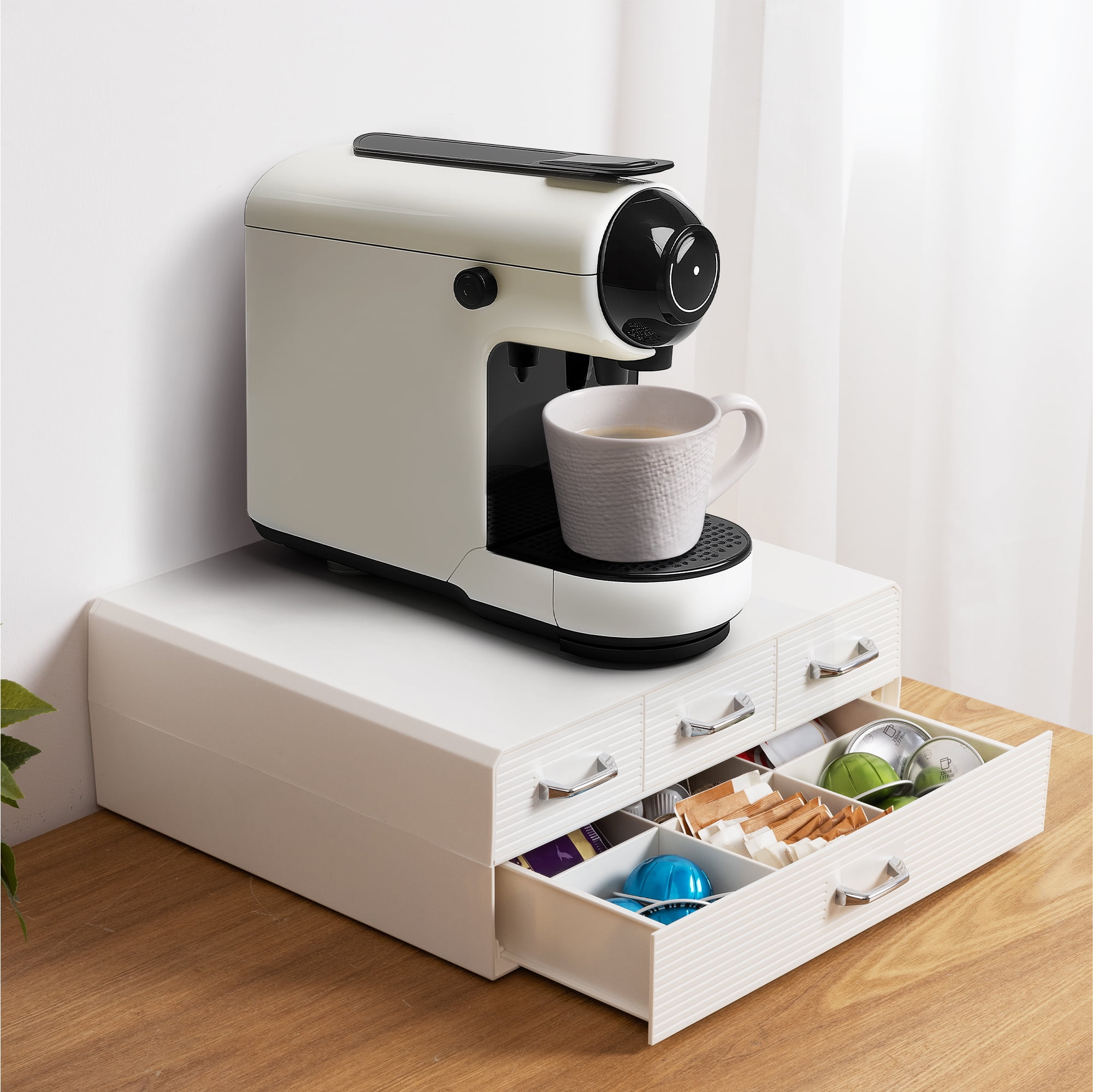Navaris Coffee Pods Holder in Cream - Coffee Machine Stand and Pod ...