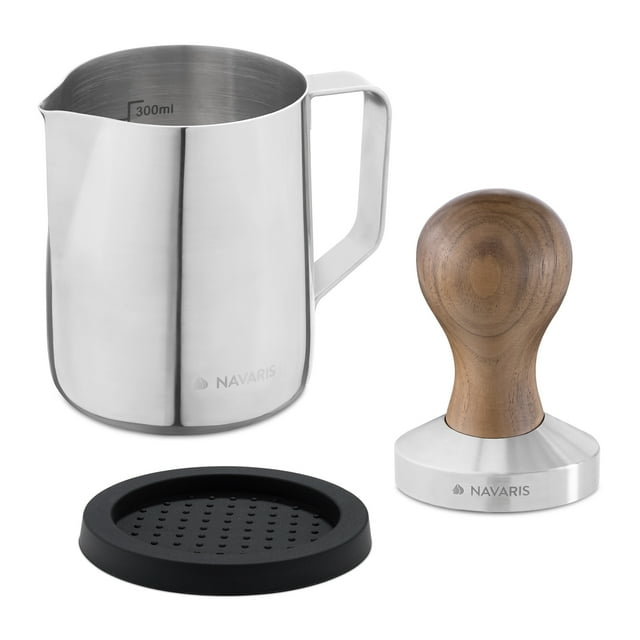 Navaris Coffee Tamper Set - Milk Jug and Stainless Steel Espresso Press ...