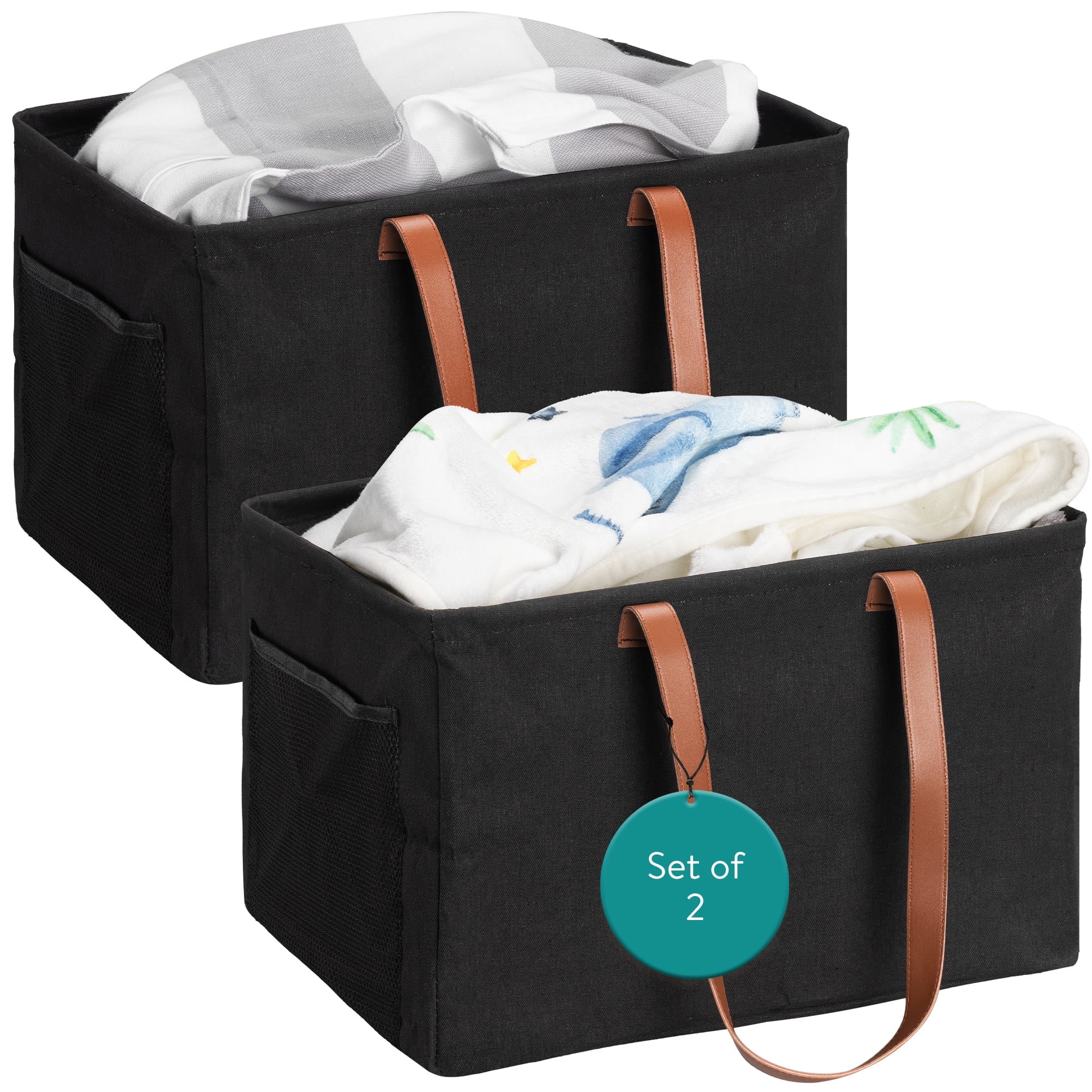 Navaris Collapsible Laundry Bin - Set of 2 - Foldable Clothes Basket ...