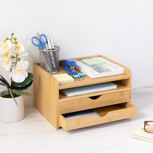 Navaris Desk Organiser Made of Bamboo - Pre-Assembled Office Organiser ...