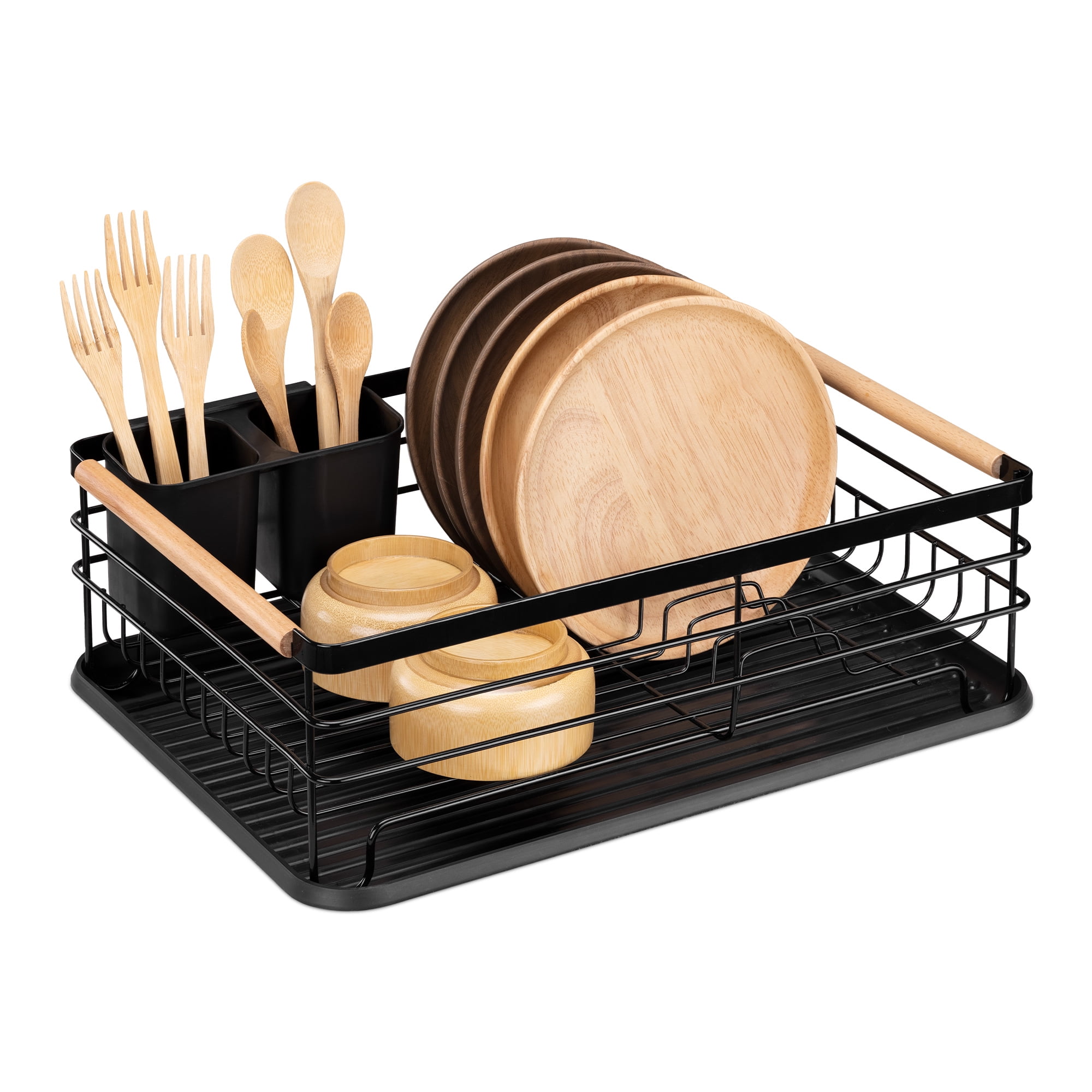 Navaris Dish Drainer Rack - Kitchen Drying Rack with Beechwood Handles ...