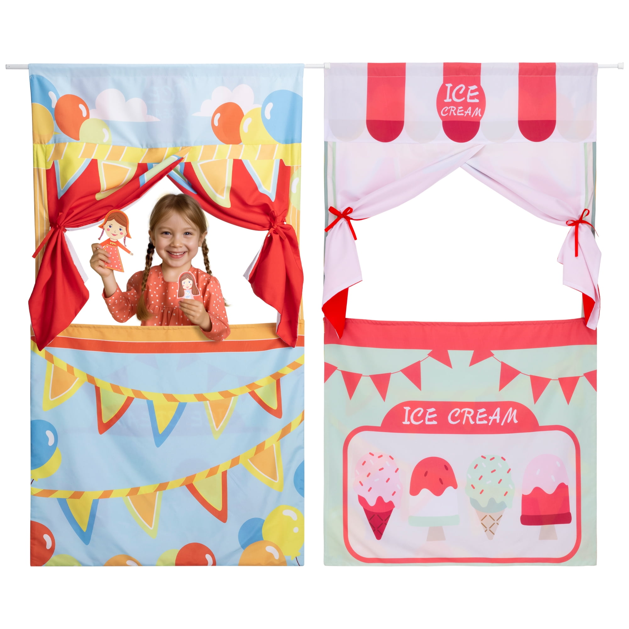 Navaris Double Sided Doorway Puppet Theater - Curtain with Rod - Choose ...