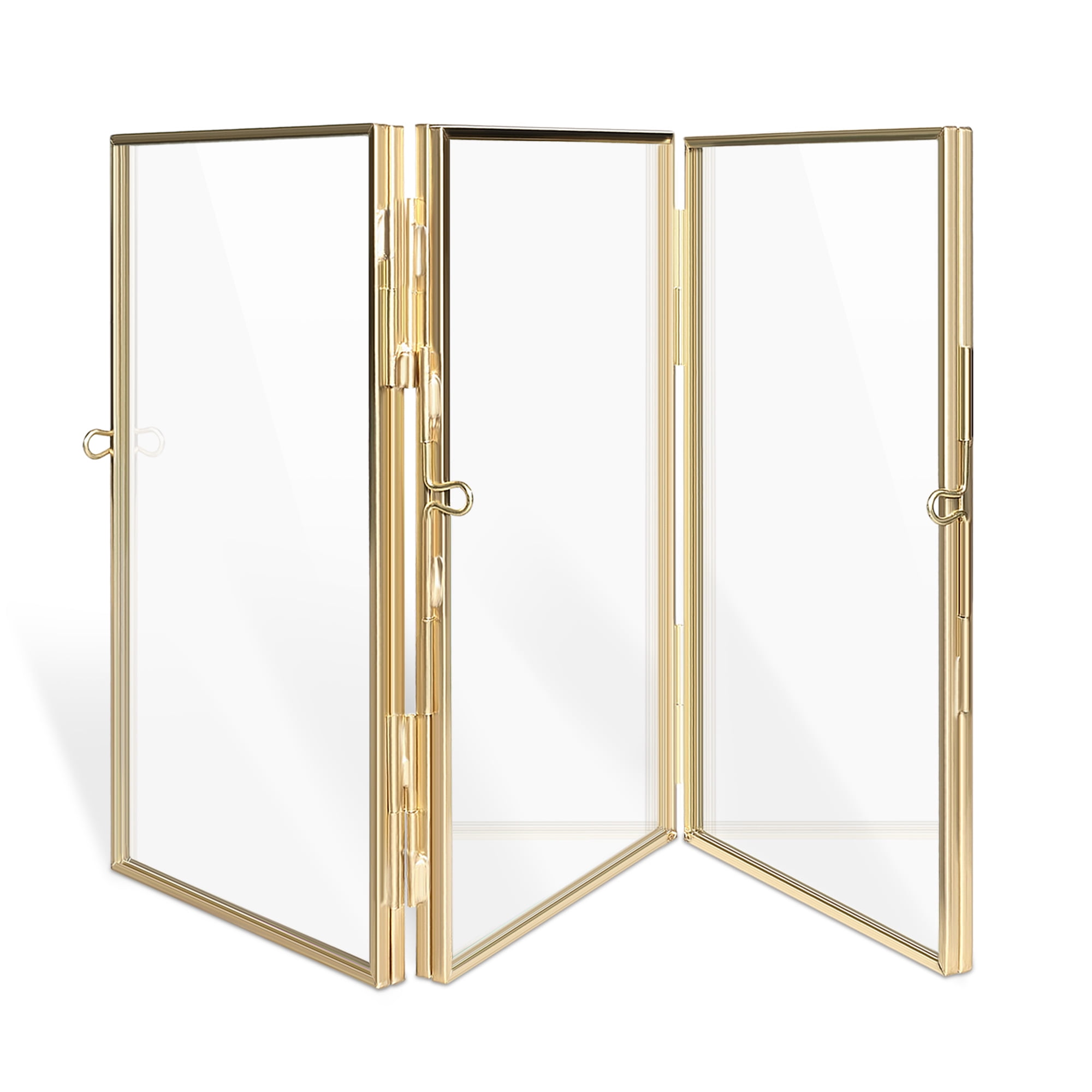 Navaris Folding Triple Photo Frame - 6x4" Picture Frame on Brass and ...