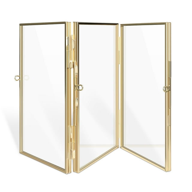 Navaris Folding Triple Photo Frame - 6x4" Picture Frame on Brass and ...