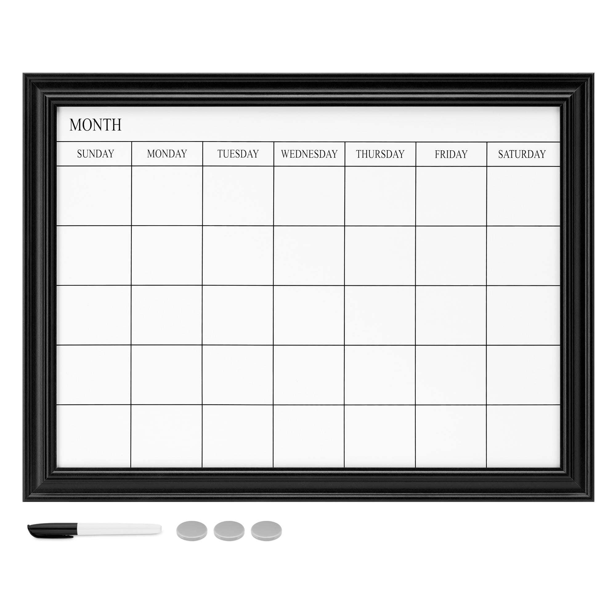 Navaris Framed Calendar Whiteboard for Wall - 18" x 24" Magnetic Dry ...