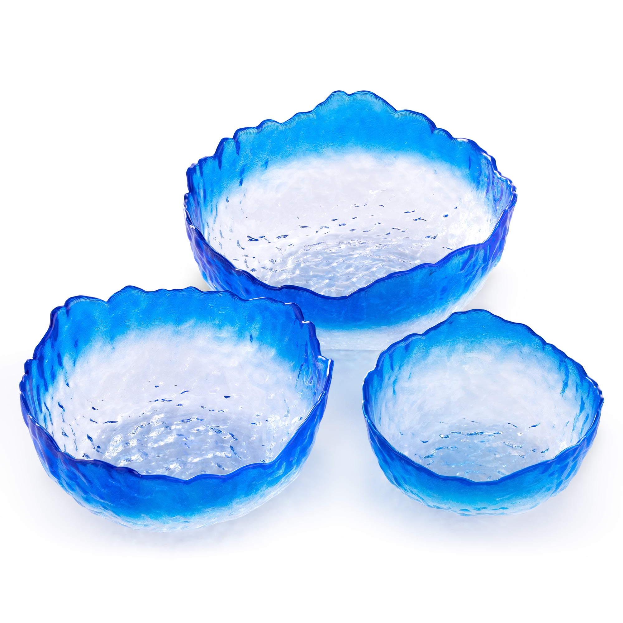 Navaris Glass Serving Bowls - Set of 3 Blue Tempered Glass Dessert Bowl ...