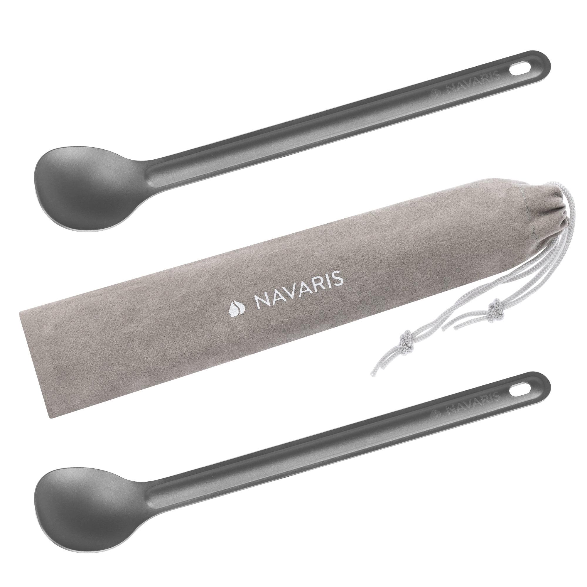 Navaris Long Handle Titanium Spoons (Set of 2) - 8.4" (21.5cm) Long ...