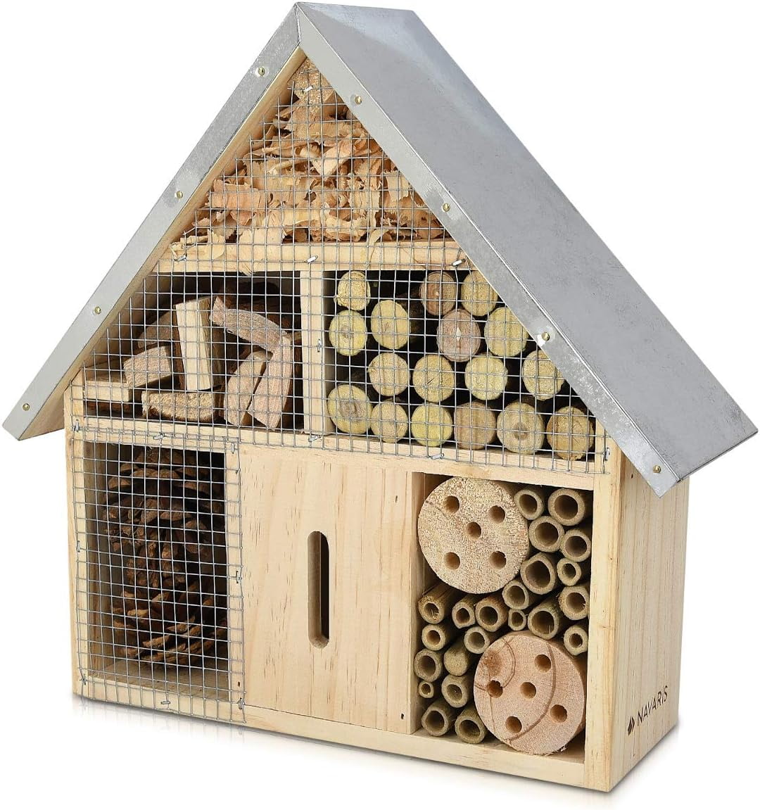 Navaris M Wooden Insect Hotel - 10 x 11 x 3 Inches - Natural Wood ...