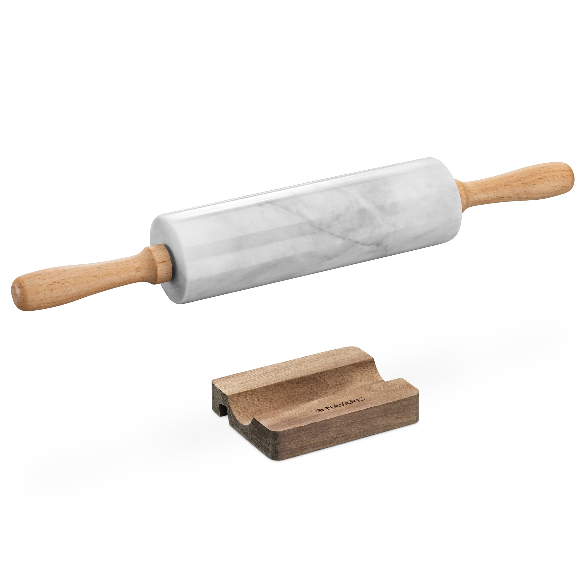 Navaris Marble Rolling Pin and Stand - Set Includes Marble Rolling Pin ...