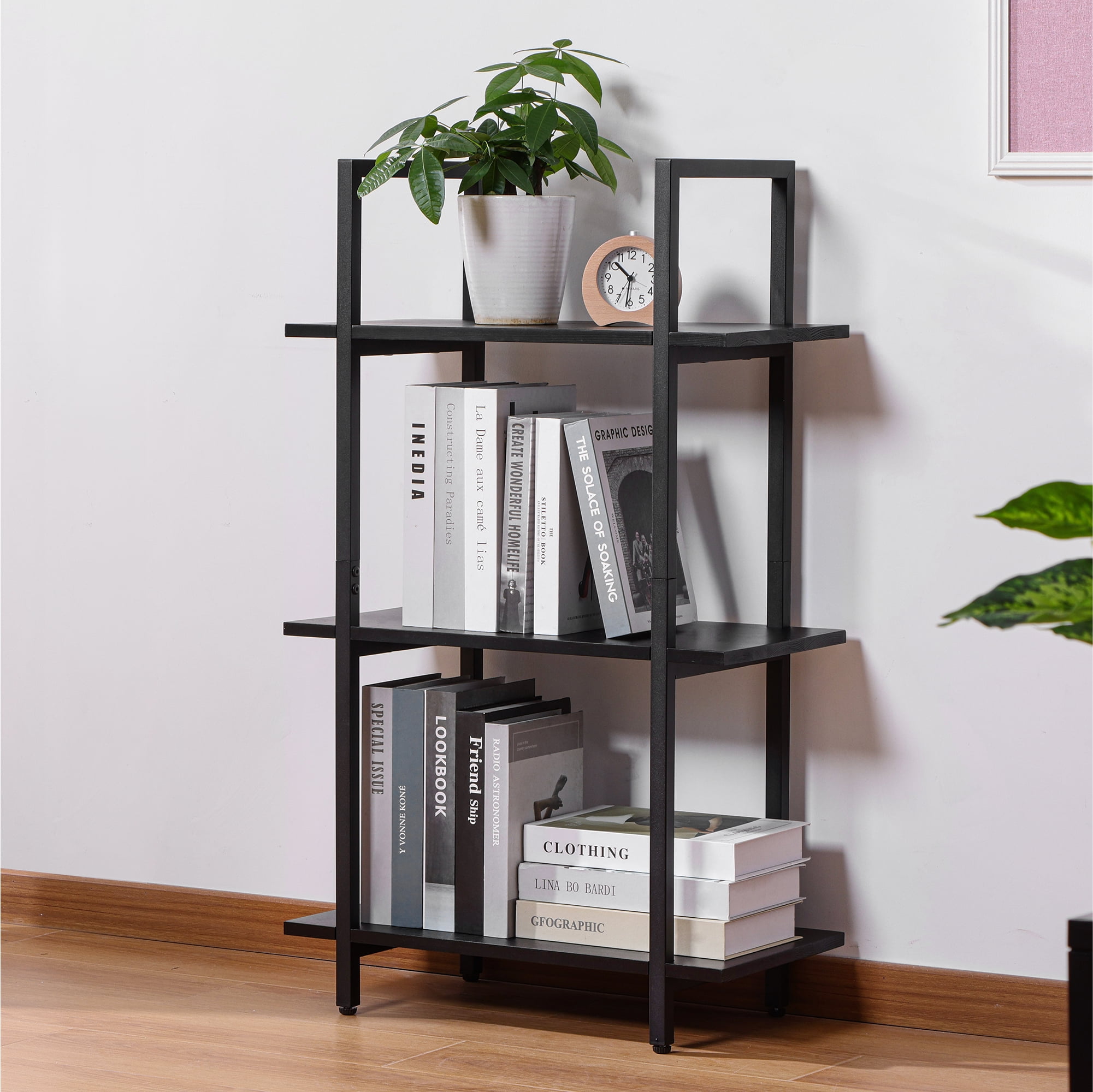 Navaris Mid Century Small Book Shelf - 3 Tier Bookshelf - Short Wood ...
