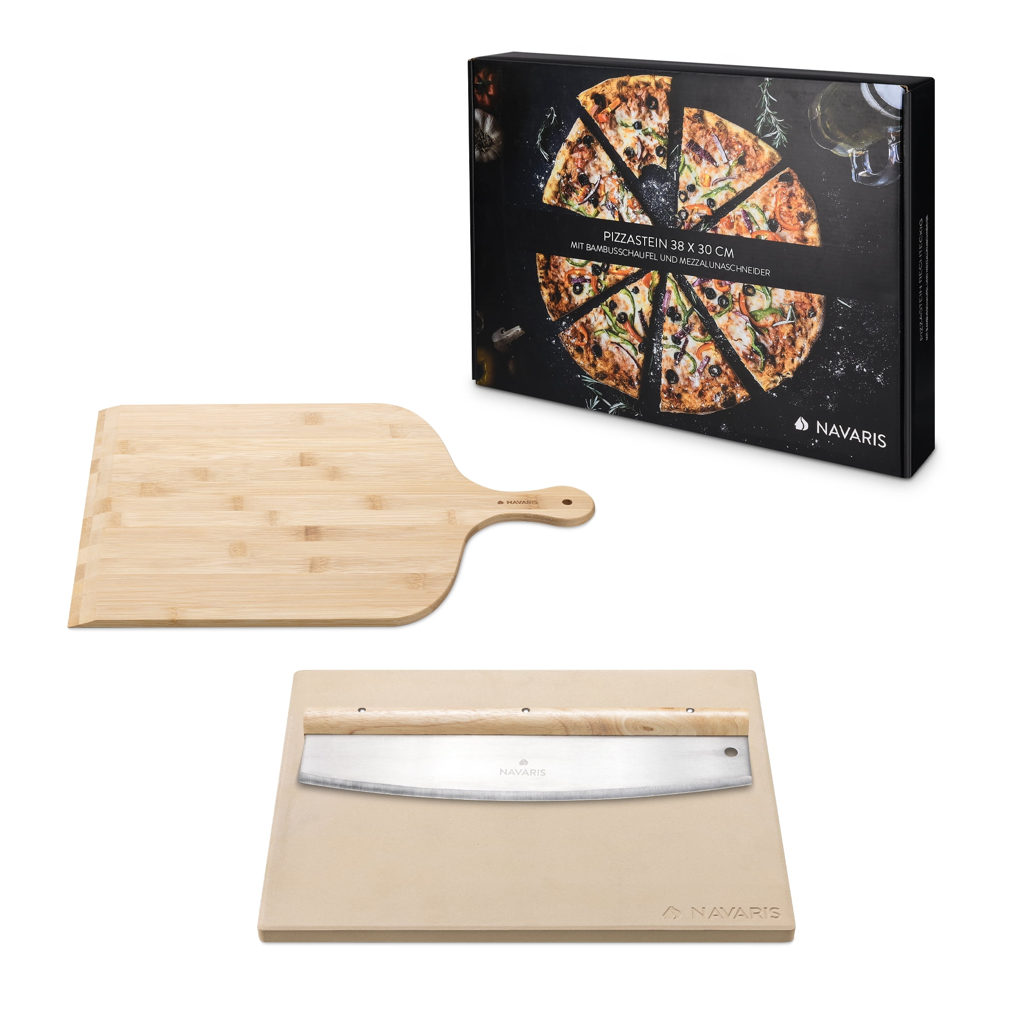 Navaris Brick Cooking Pizza Stone Kit with Handle Paddle - For Grill ...