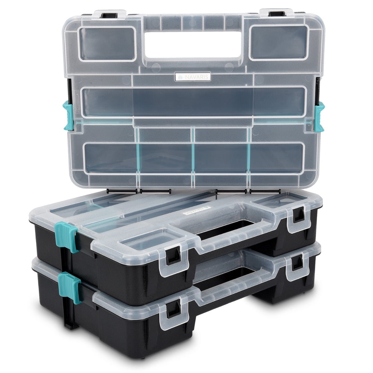 Navaris Plastic Storage Box - Stackable Organizer Case with Adjustable ...