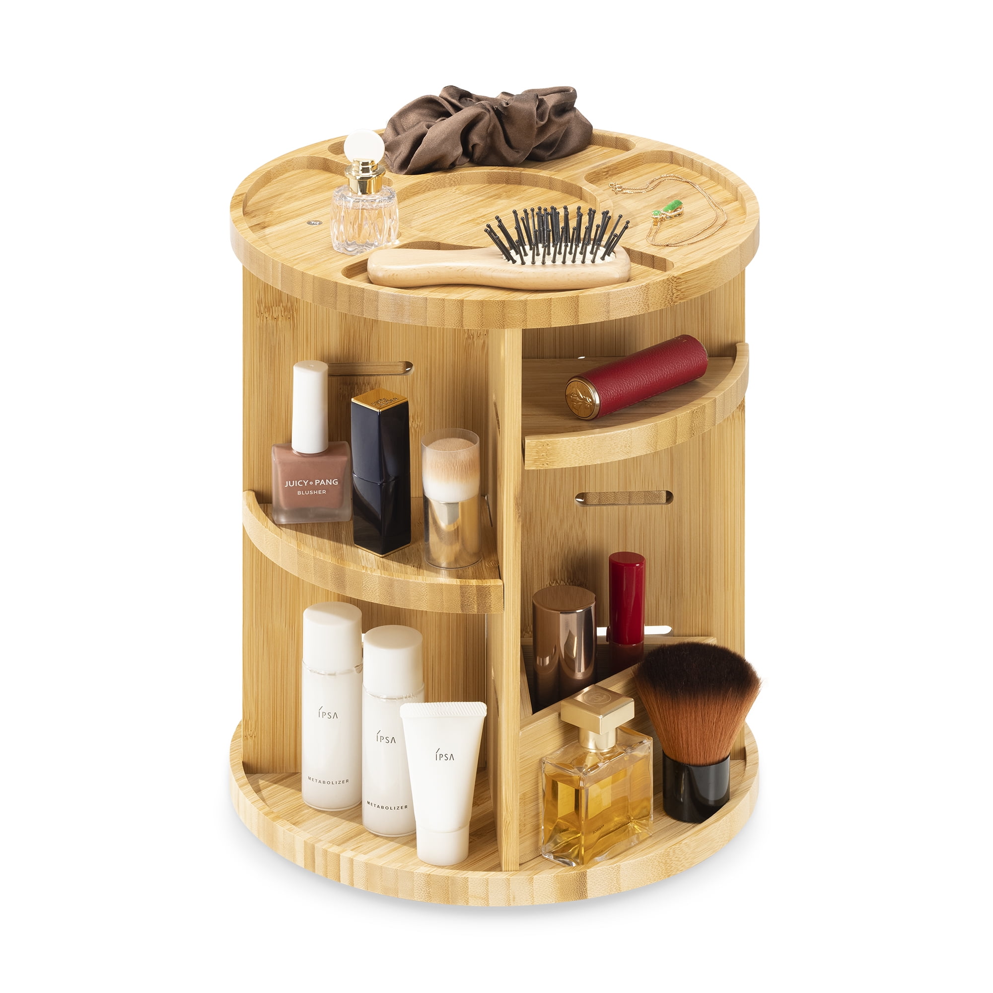 Navaris Rotating Bamboo Makeup Organizer - Adjustable Cosmetic Storage ...