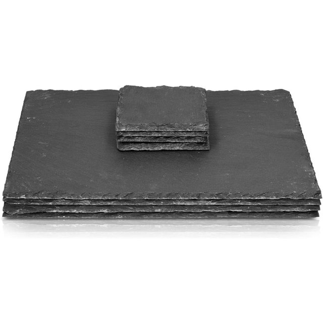 Navaris Slate Placemat and Coaster Set - Set of 8 Natural Slate ...