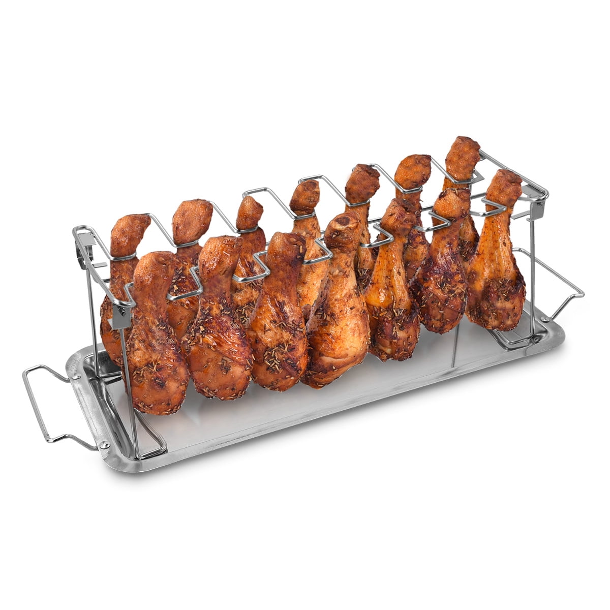 Navaris Stainless Steel Chicken Leg & Wing Rack - 14 Slot Roaster Stand ...