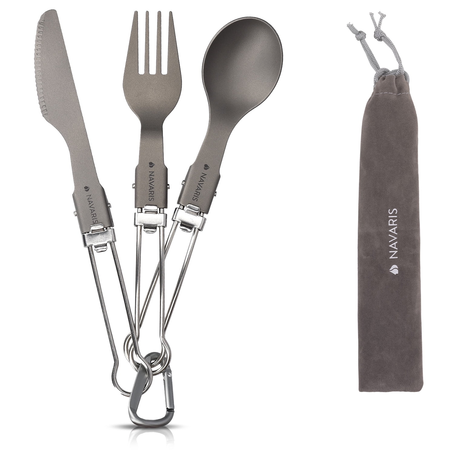 Navaris Titanium Folding Utensil Set - Fork Knife Spoon Foldable Metal ...