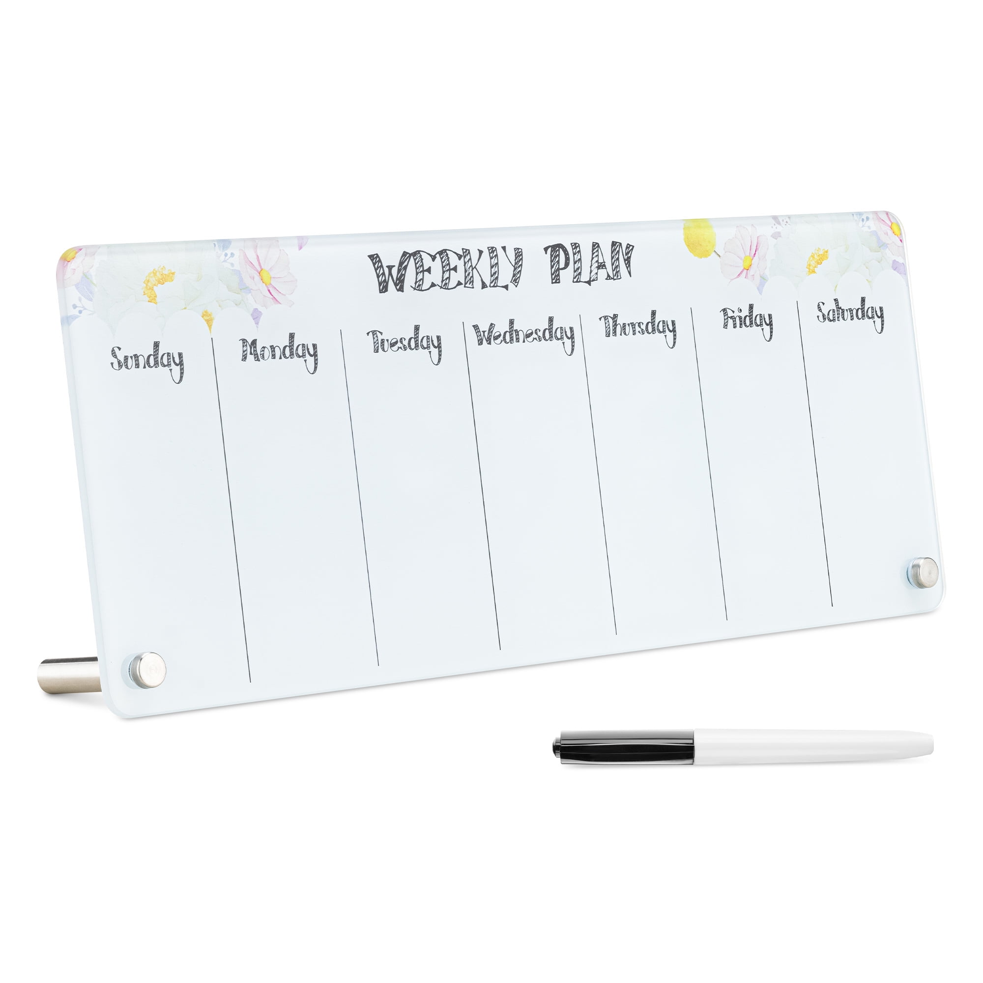 Ashley Weekly Planner Small Dry Erase Glass Whiteboard - Walmart.com