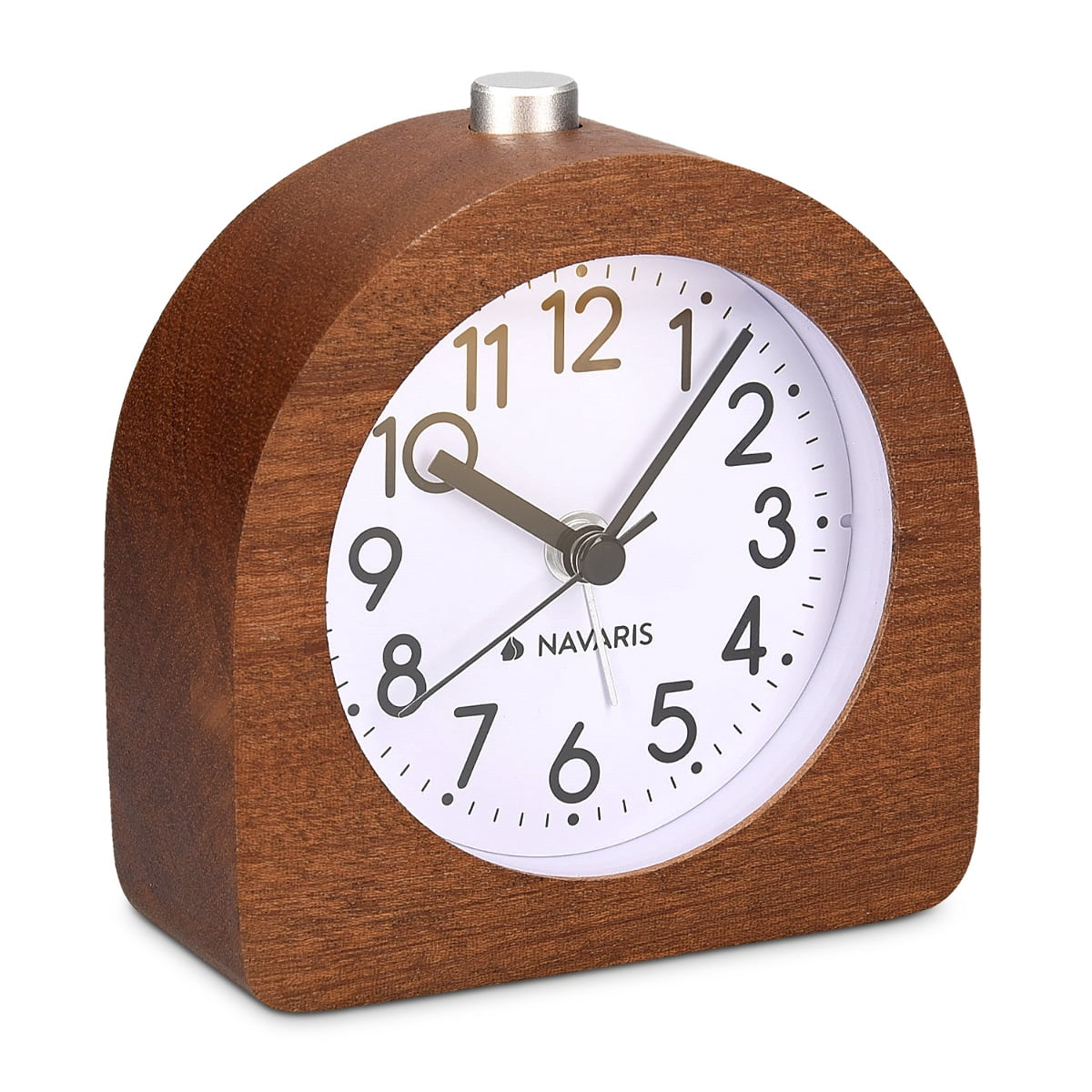Navaris Wood Analog Alarm Clock - Half-Round Battery-Operated Non ...