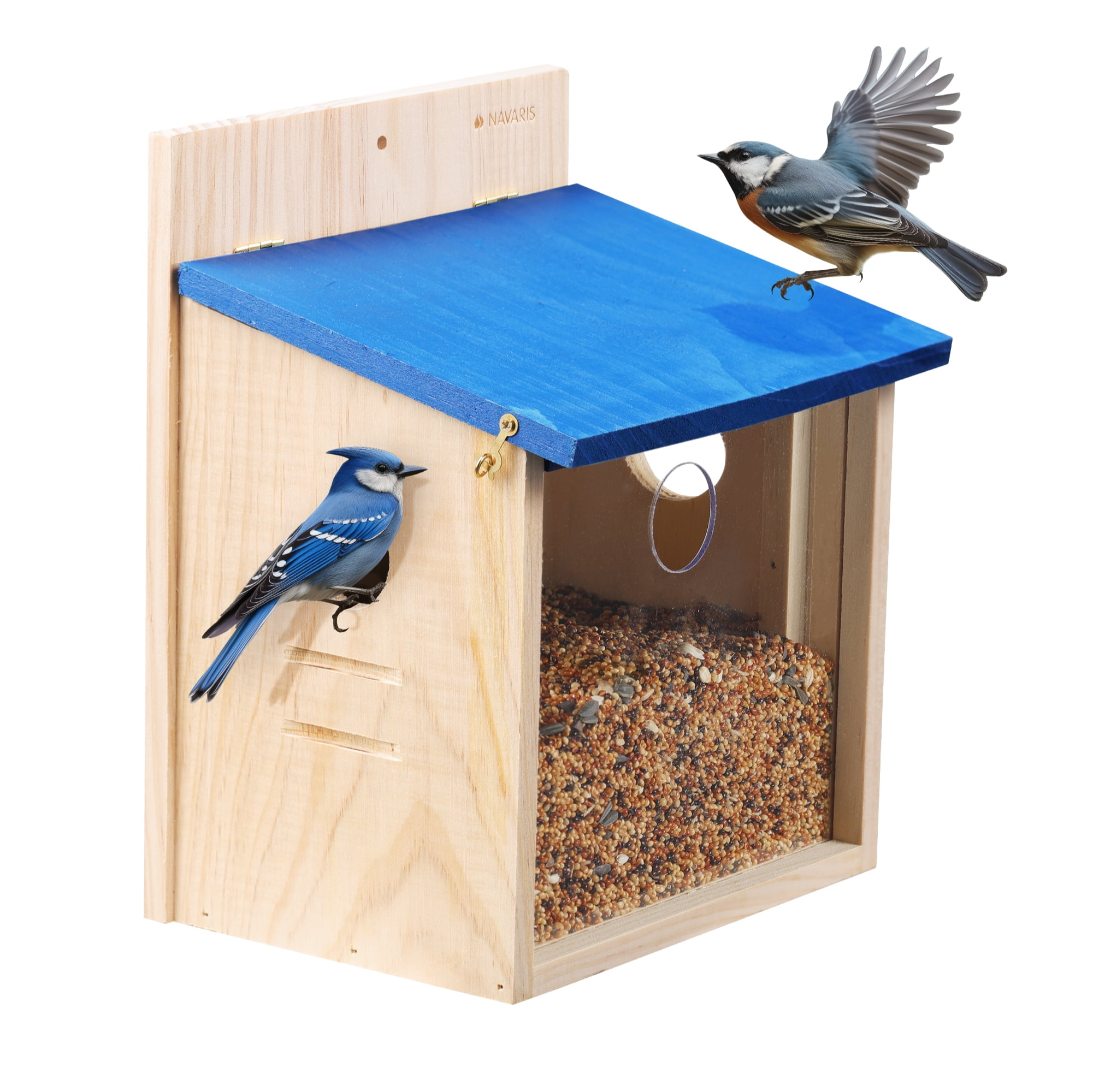 Navaris Wood Bluebird Feeder House - Wall Mounted Garden Decor for ...