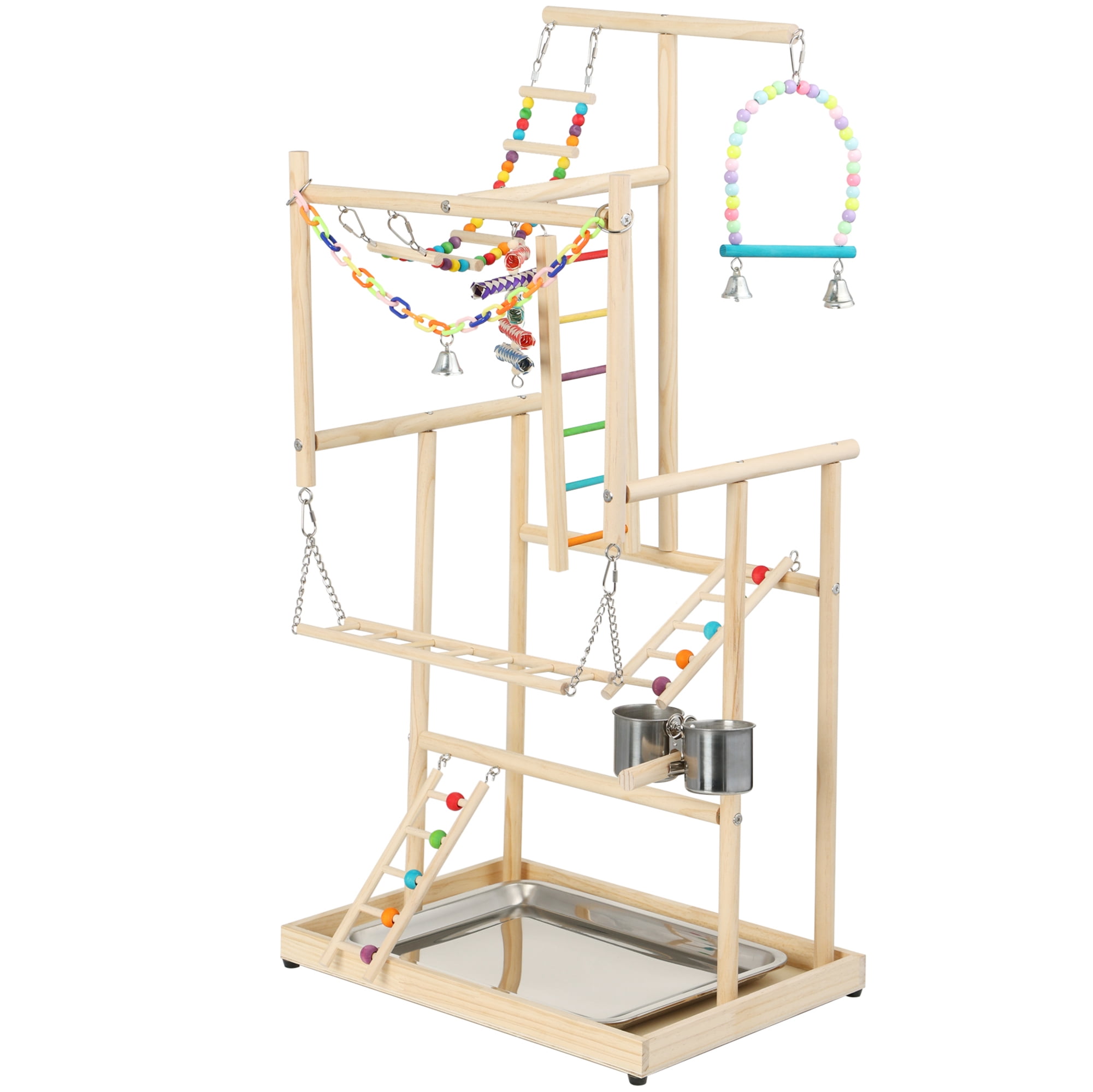 Navaris Wooden Parrot 4-Tier Playpen - Vibrant Budgie Playground with ...