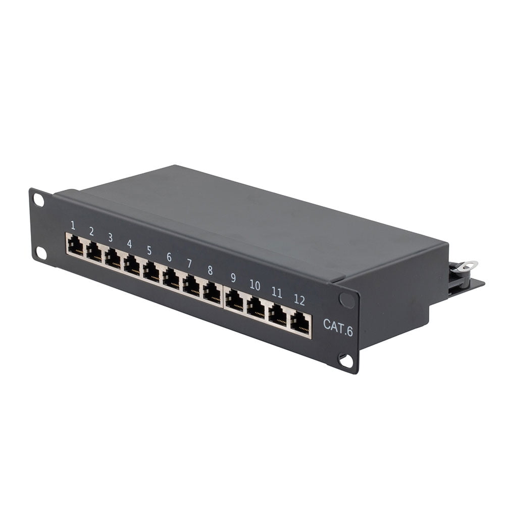 NavePoint 10 Inch Wide 12-Port CAT6 STP Patch Panel, 1U, Black ...