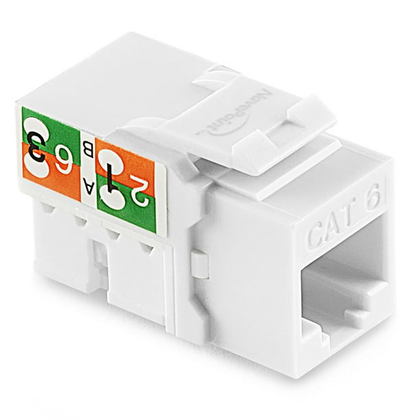 NavePoint 90 Degree Cat6 Keystone Jack, RJ45 Ethernet Connector, Type 110, White 25-Pack ...