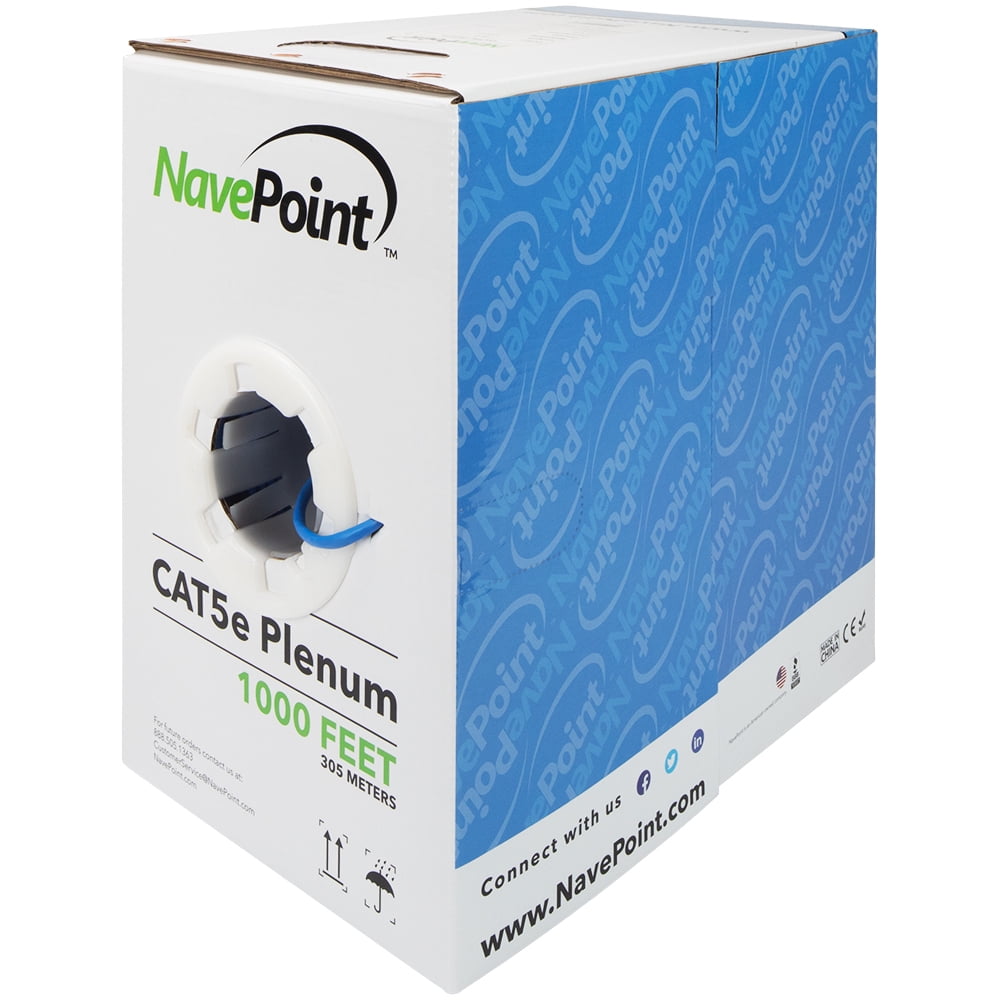 NavePoint Cat5e Plenum Jacket, 1000ft, Blue, Solid Bare Copper Bulk ...