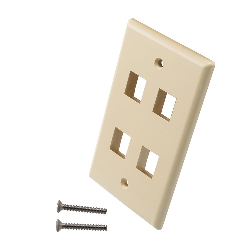 NavePoint Snap-In Keystone Jack Flush Mount Wall Plate, ABS, 4-Port ...