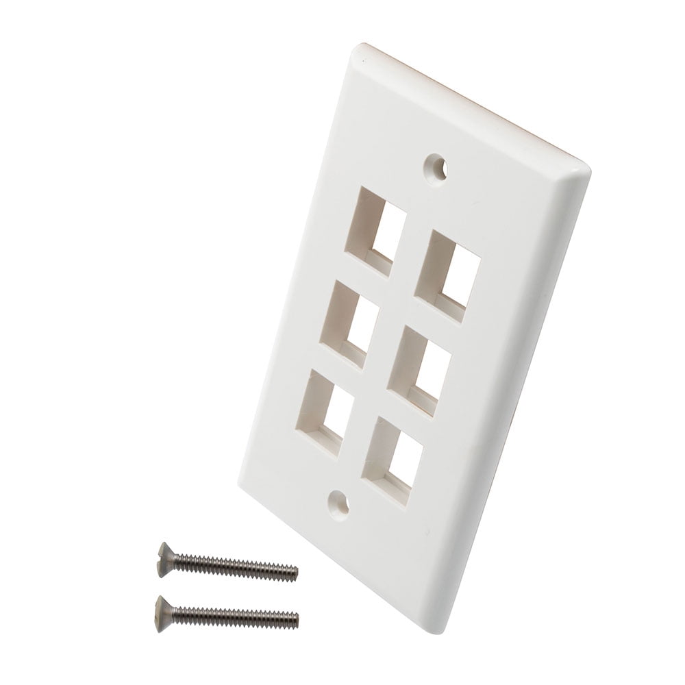 NavePoint Snap-In Keystone Jack Flush Mount Wall Plate, ABS, 6-Port ...