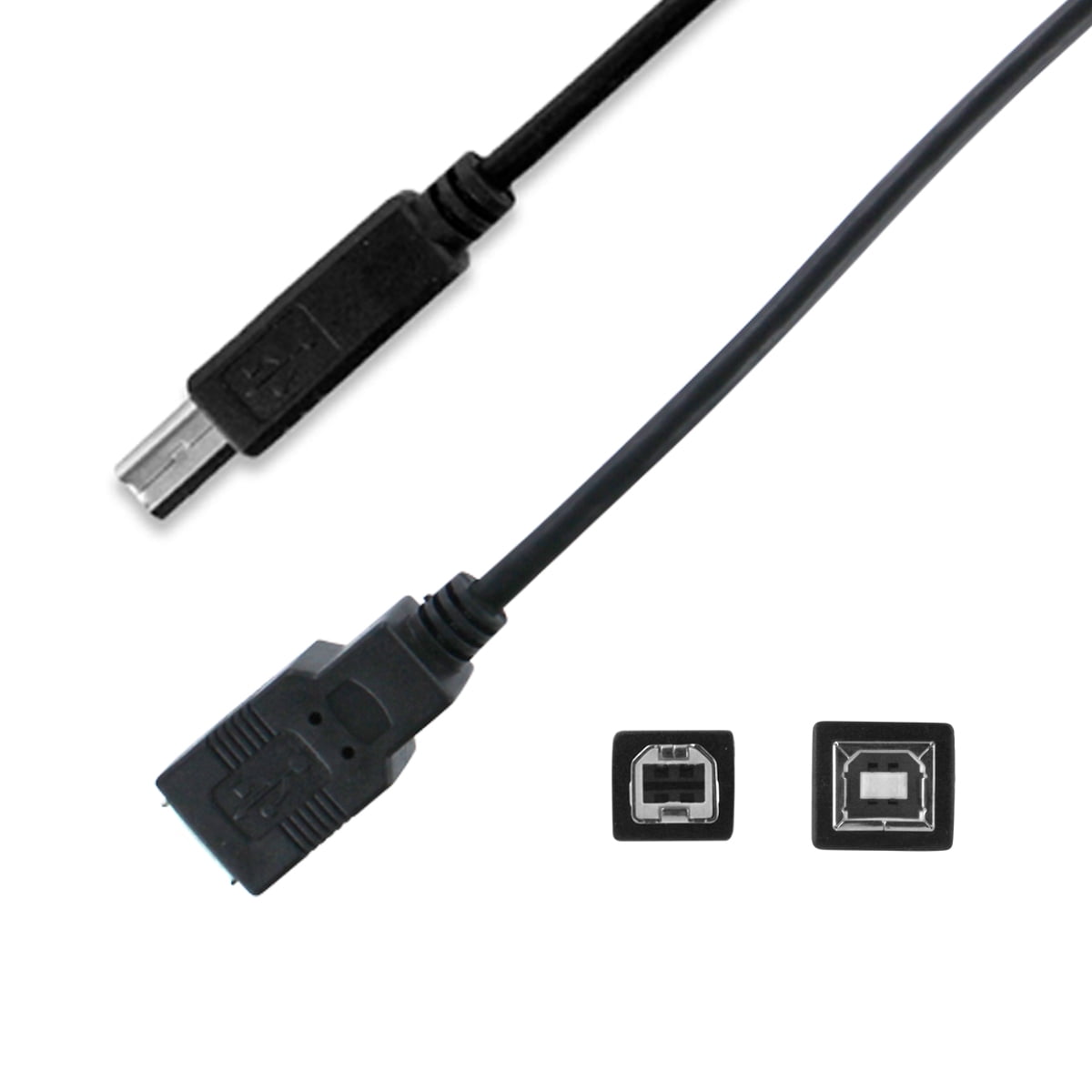 NavePoint USB 2.0 Type B Male to Type B Female Cable 25 Ft Black ...