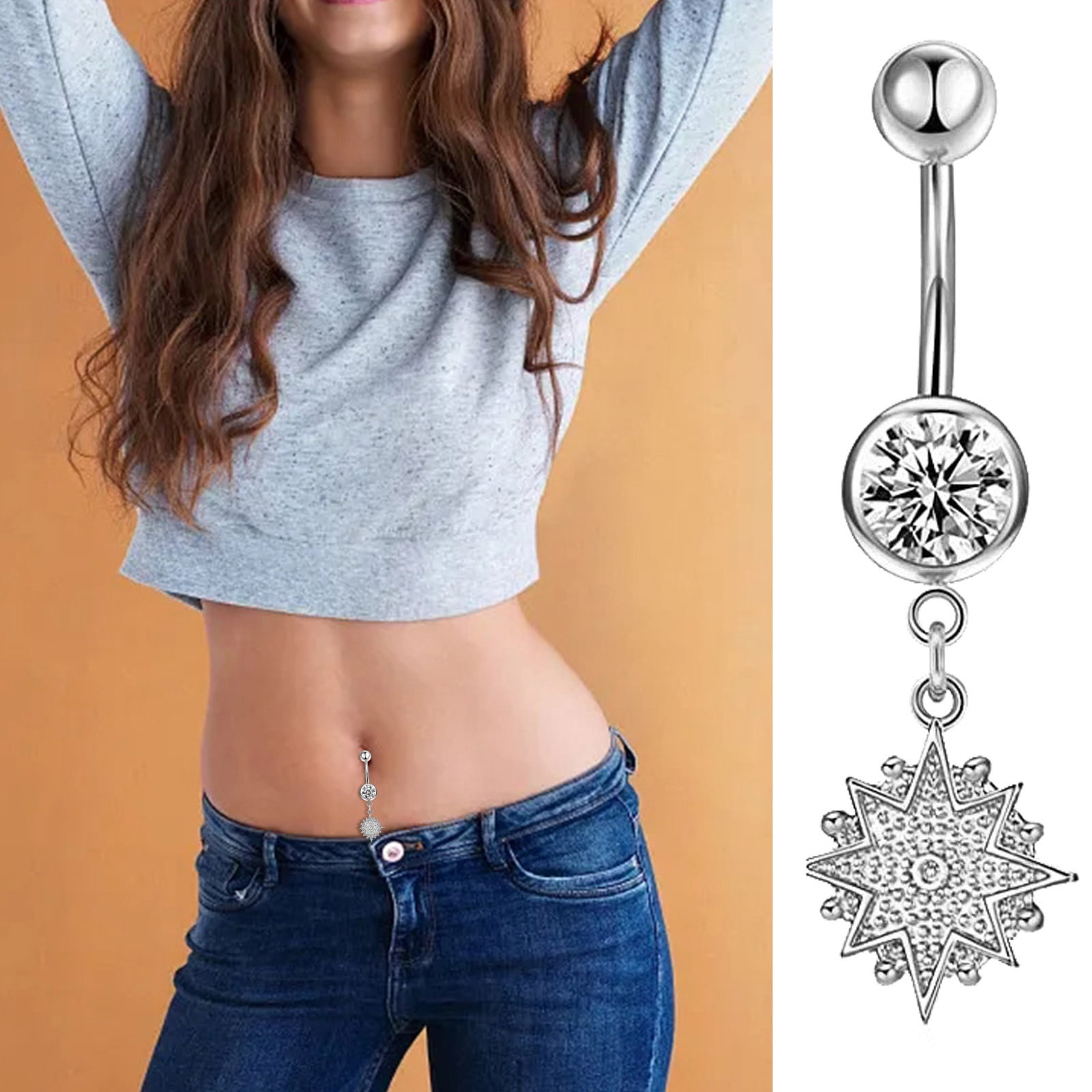 Navel Piercing Kit Belly Button Rings Dangle For Women Steel Navel Rings Body Piercing Jewelry ...