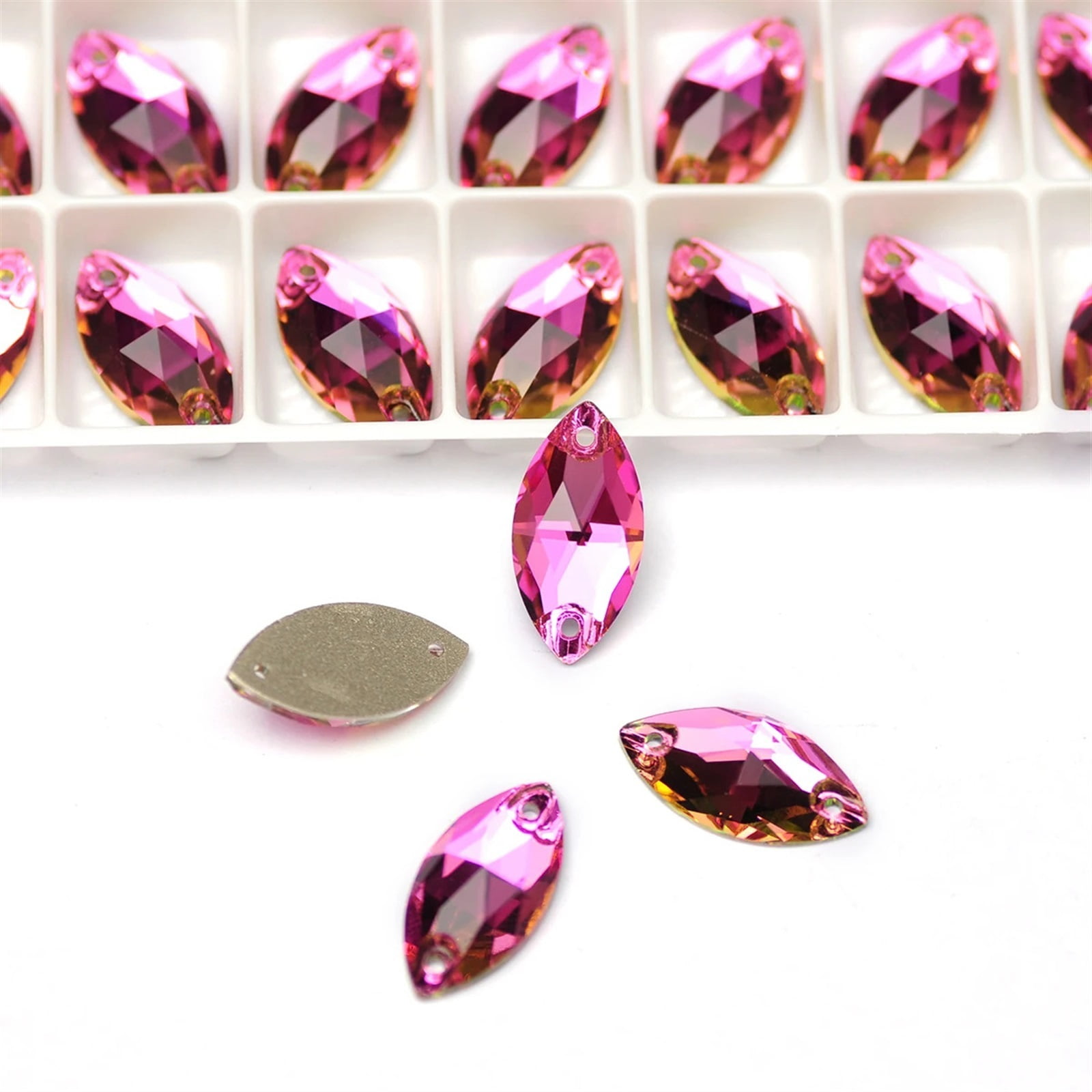 Navette Button Rose Crystals Rhinestone Flatback Sewing 2 Holes NO ...