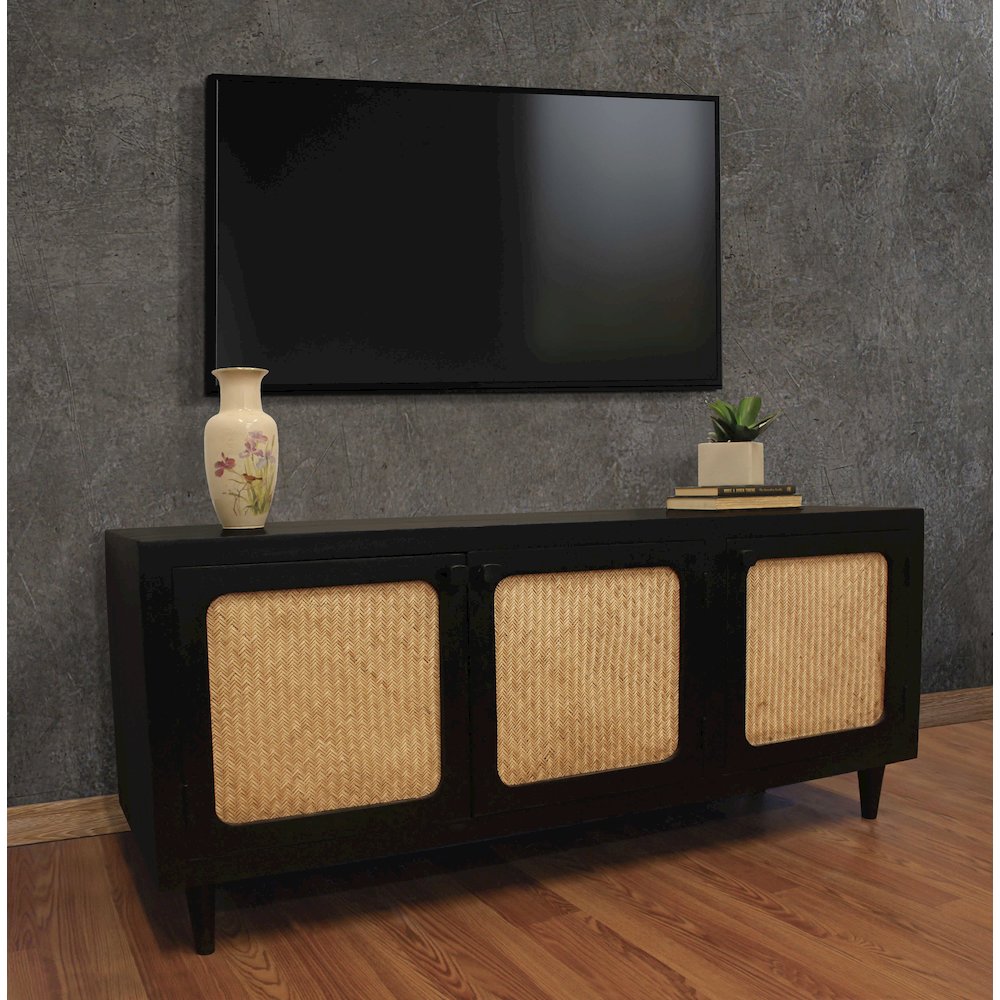 Navice 3 Woven Door Plasma Stand with Solid Wood in Black Finish ...