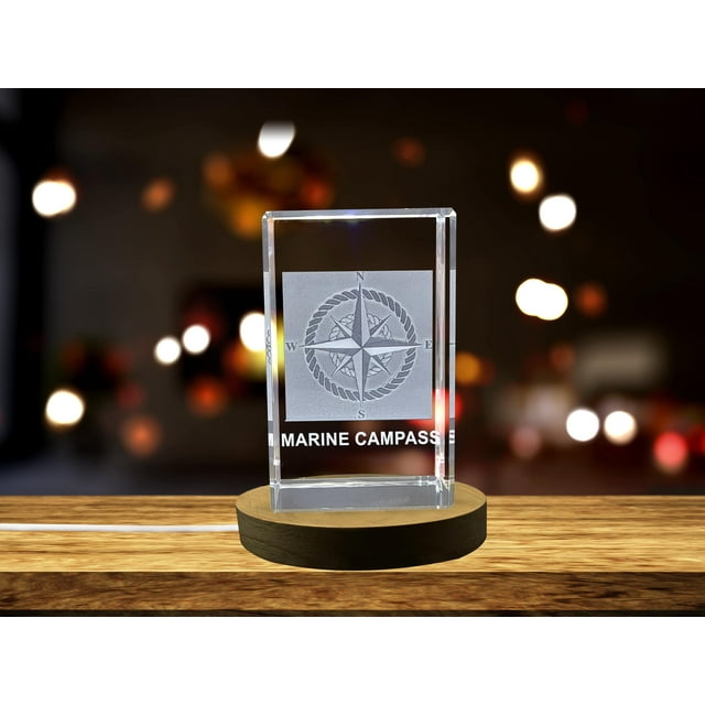 Navigating History Marine Compass 3d Engraved Crystal