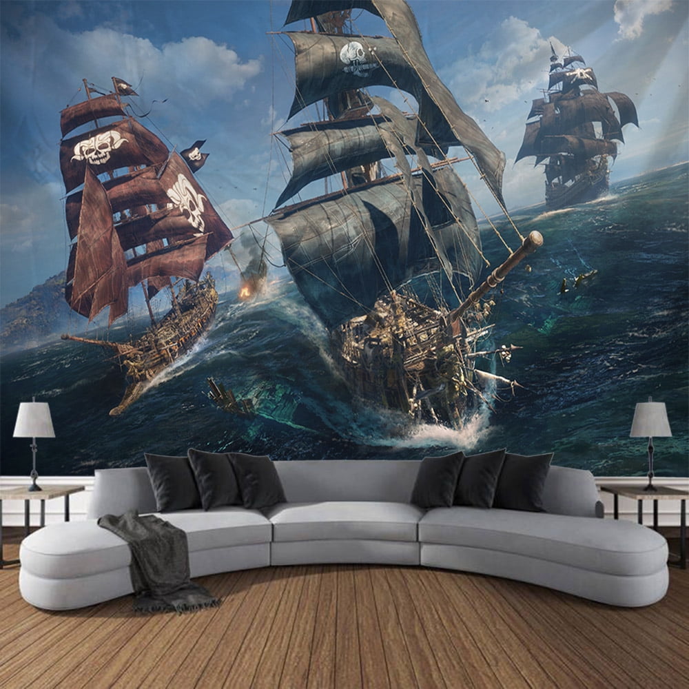 Navigation Landscape Tapestry Retro Pirate Ship Art Wall Hanging ...