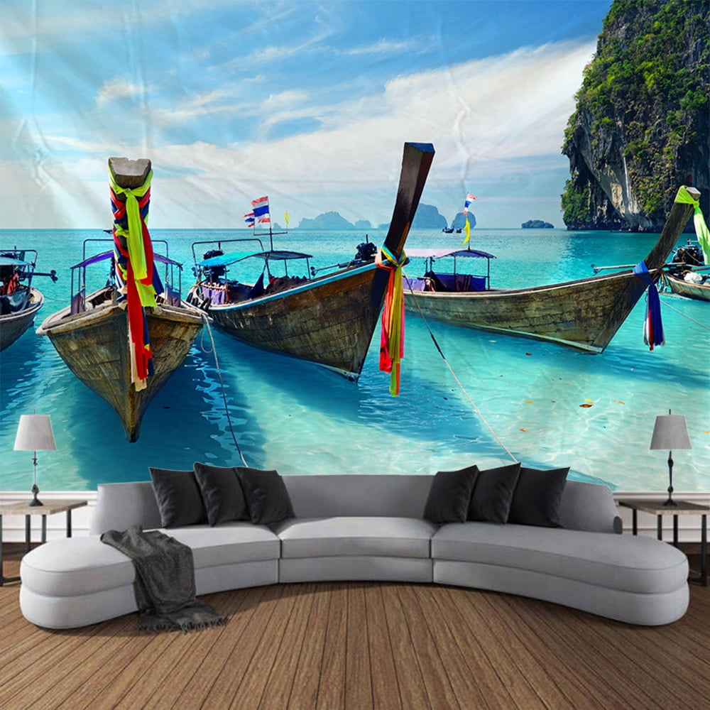 Navigation Landscape Tapestry Retro Pirate Ship Art Wall Hanging ...